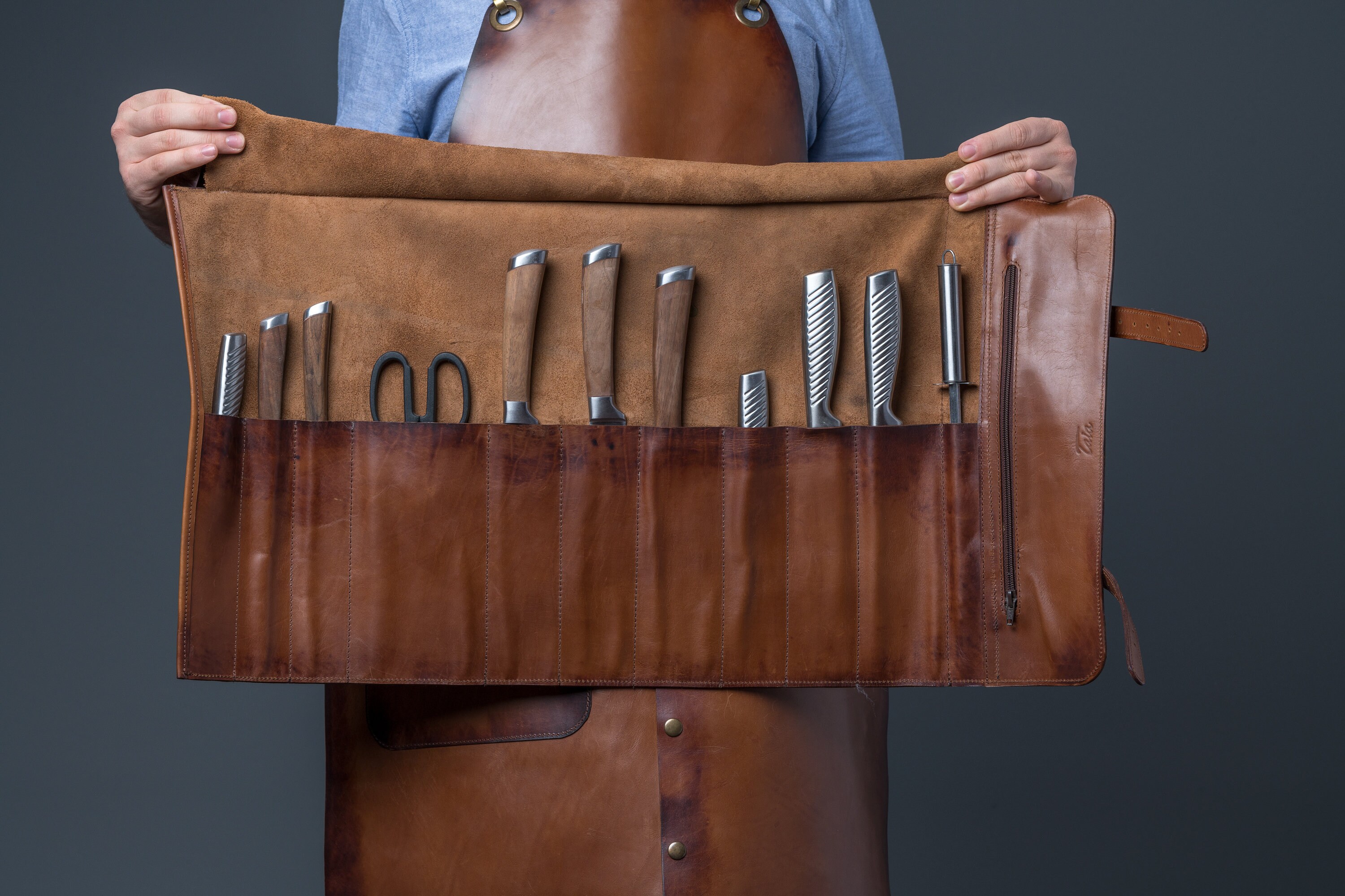 Brown Leather Knife Roll Chef's Premium Quality - Etsy