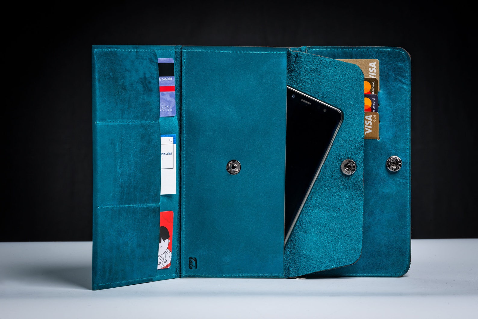 Blue Leather Minimalist Wallet | Etsy