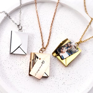 Envelope Necklace Custom Locket Photo Locket Engraved Necklace Secret ...