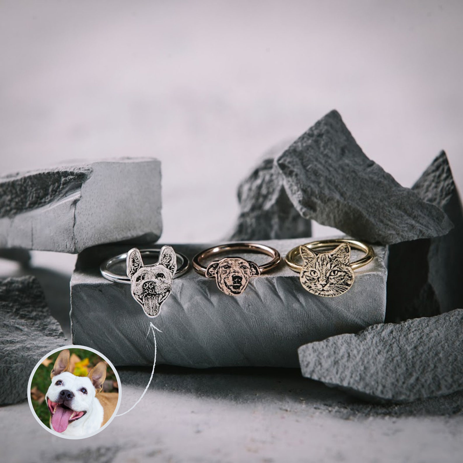 Dog Photo Ring Pet Face Engraving Ring Dog Memorial Ring - Etsy
