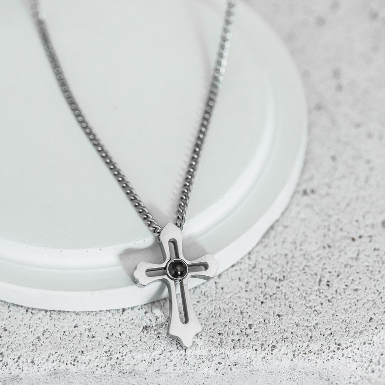 Projection Photo Necklace for Men Personalized Cross - Etsy