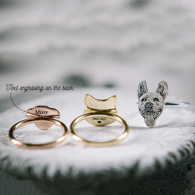 Dog Photo Ring Pet Face Engraving Ring Dog Memorial Ring - Etsy
