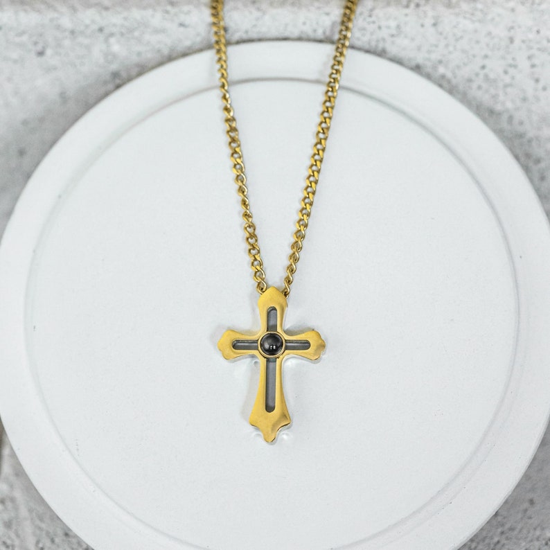 Projection Photo Necklace for Men Personalized Cross - Etsy