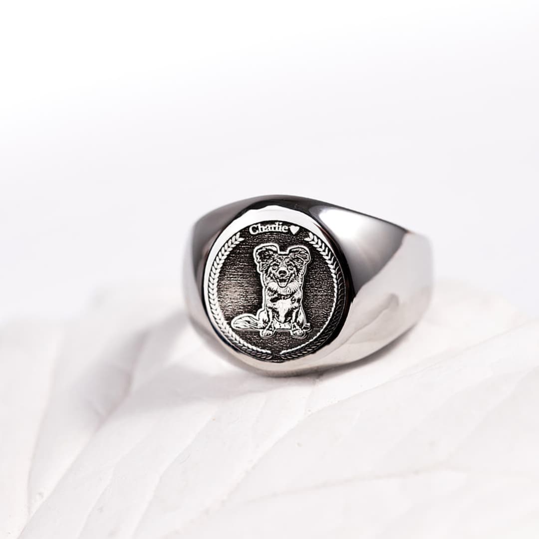 Dog Photo Ring for Him • Personalized Dog Face Ring • Pet Memorial Ring ...