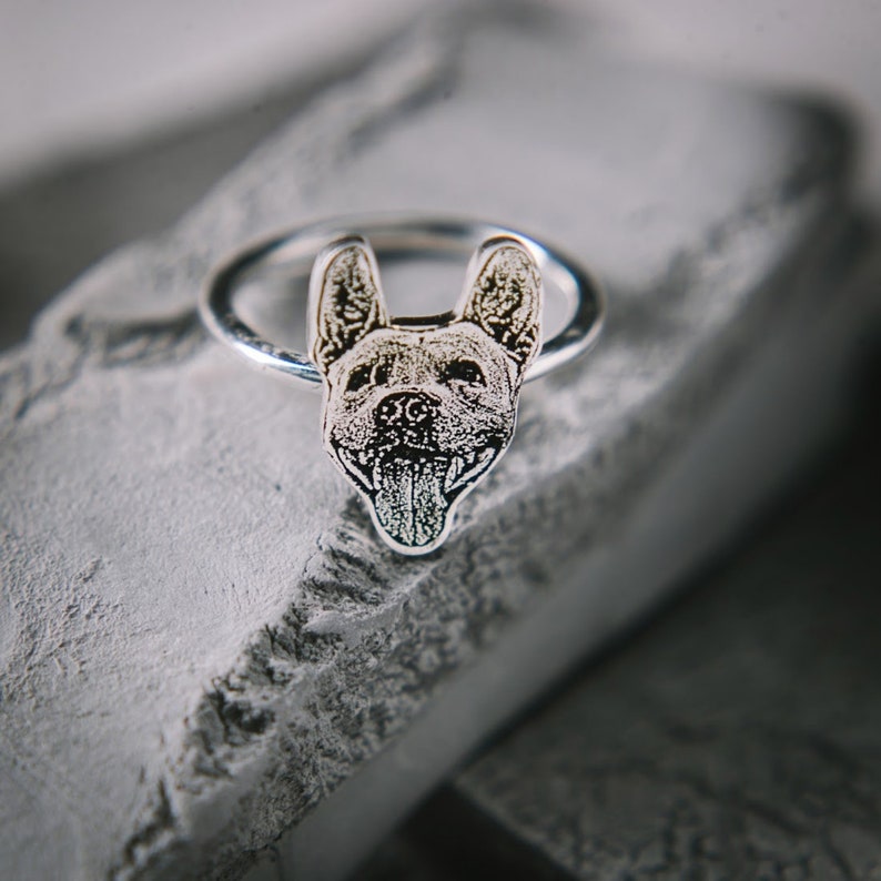 Dog Photo Ring Pet Face Engraving Ring Dog Memorial Ring - Etsy