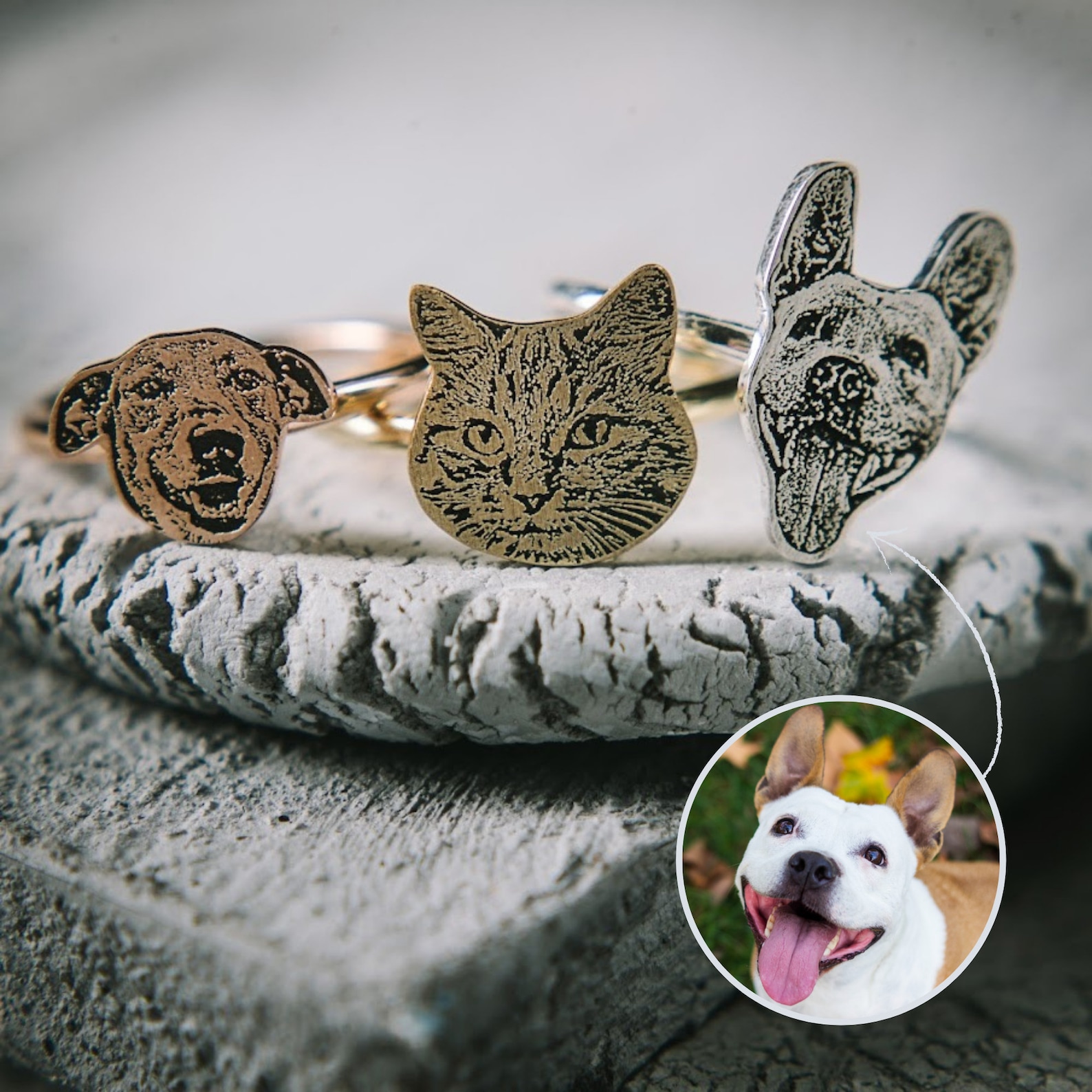 Dog Photo Ring Pet Face Engraving Ring Dog Memorial Ring - Etsy