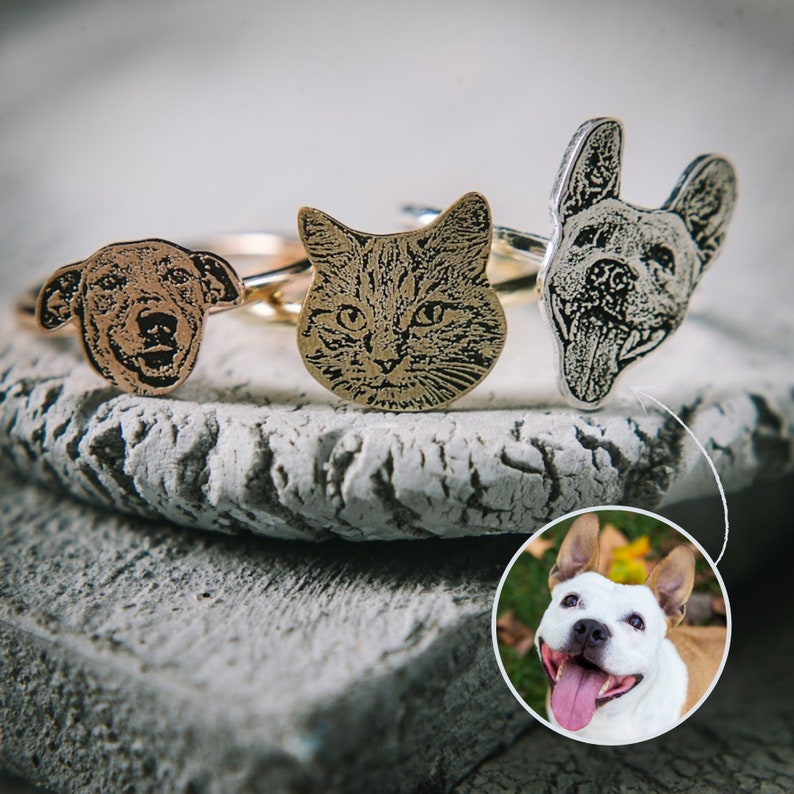 Dog Photo Ring Pet Face Engraving Ring Dog Memorial Ring - Etsy