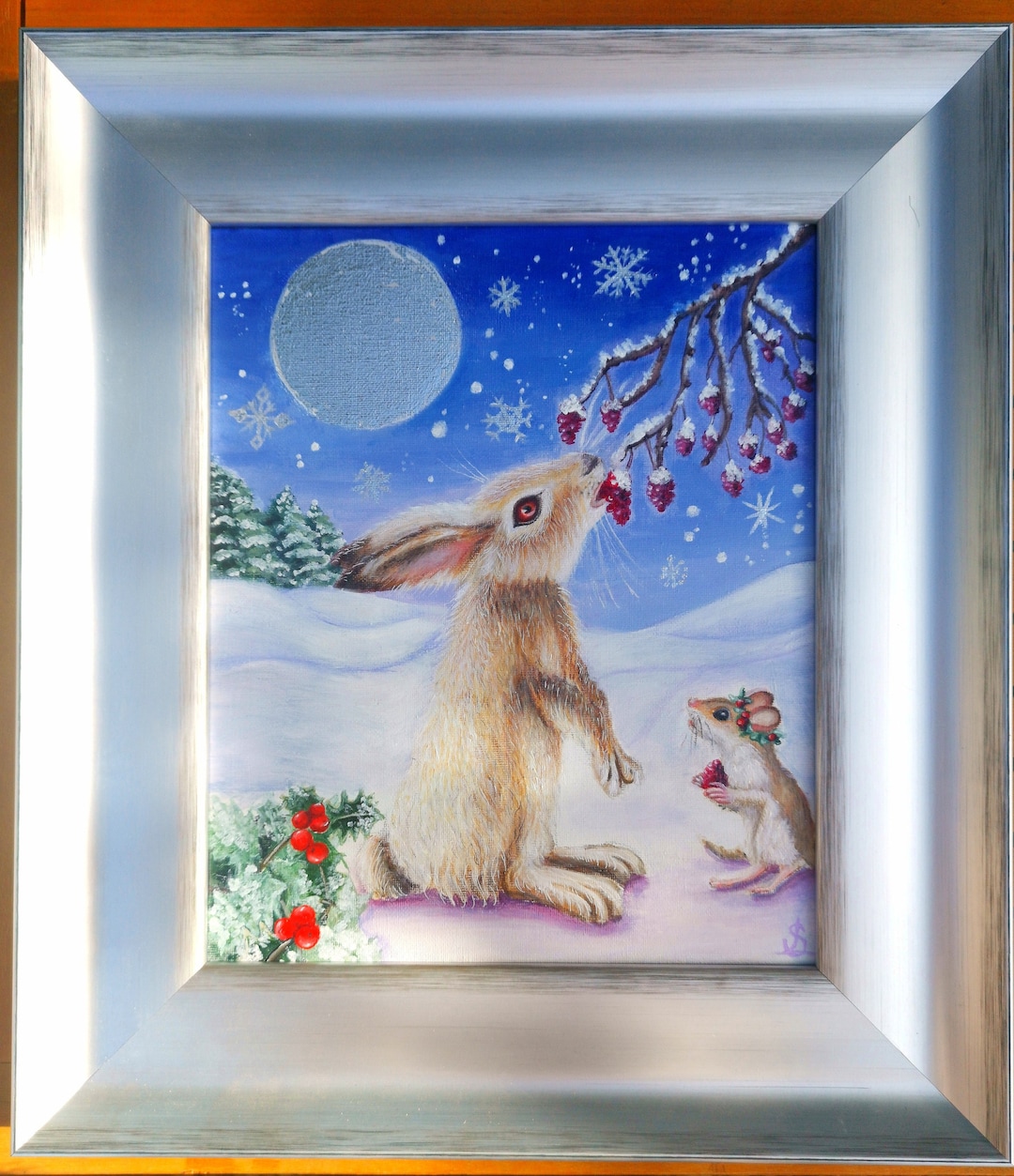 Hare Original Painting, Hare in Moonlight, Winter Hare, Xmas Decor ...