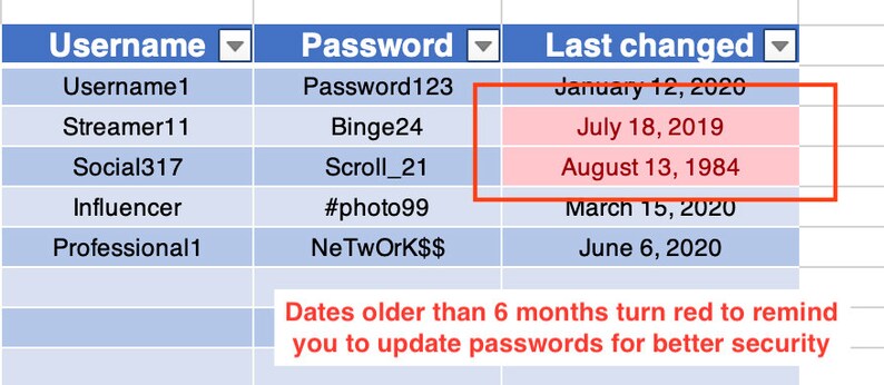 Password Manager Excel Template - Etsy