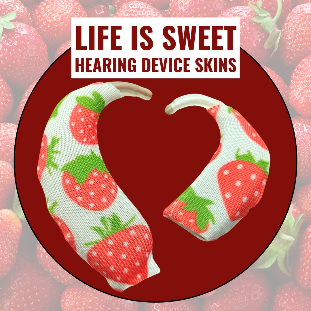 STRAWBERRY PRINT Hearing Aid Skin | Hearing Aid Sleeve | Hearing Aid ...