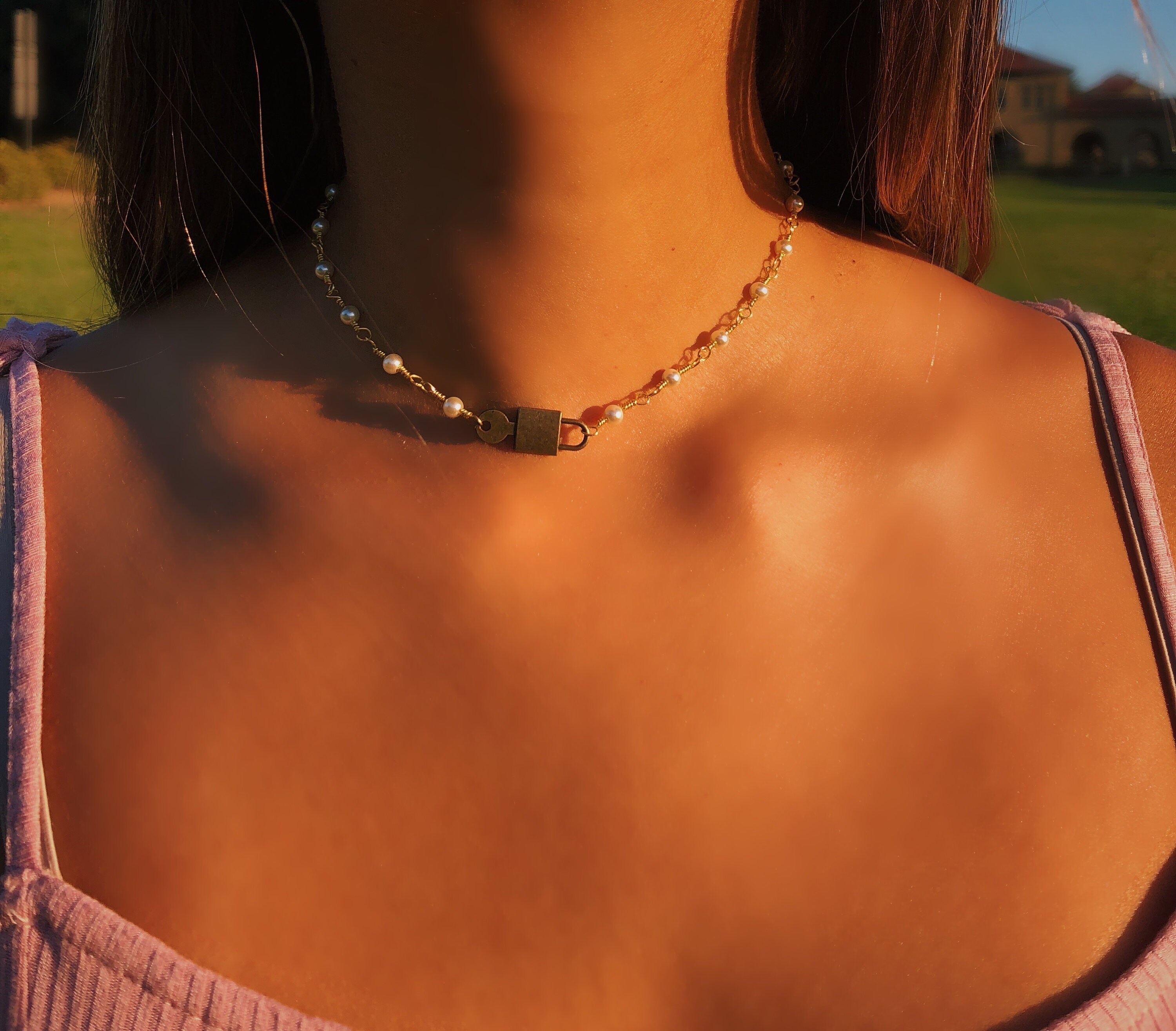 Lock and Key Choker Lock and Key Pearl Choker Trendy Lock | Etsy