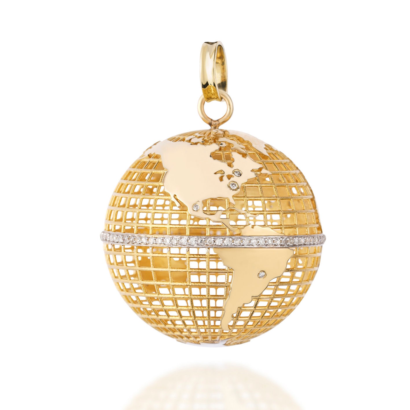 14k Gold Diamonds World Pendant Planet Earth Globe Ball Circle Ball ...