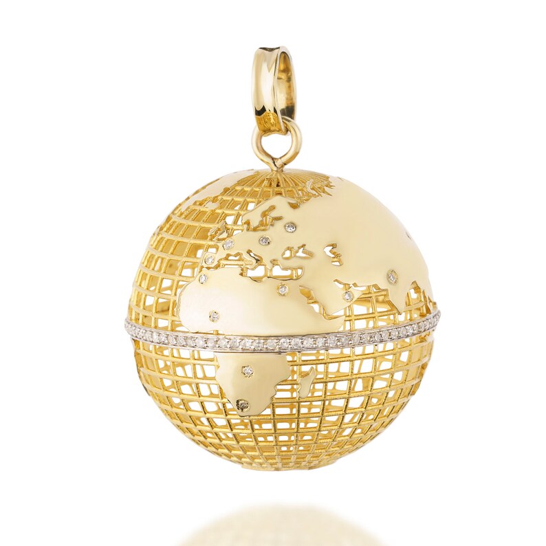 14k Gold Diamonds World Pendant Planet Earth Globe Ball Circle Ball ...