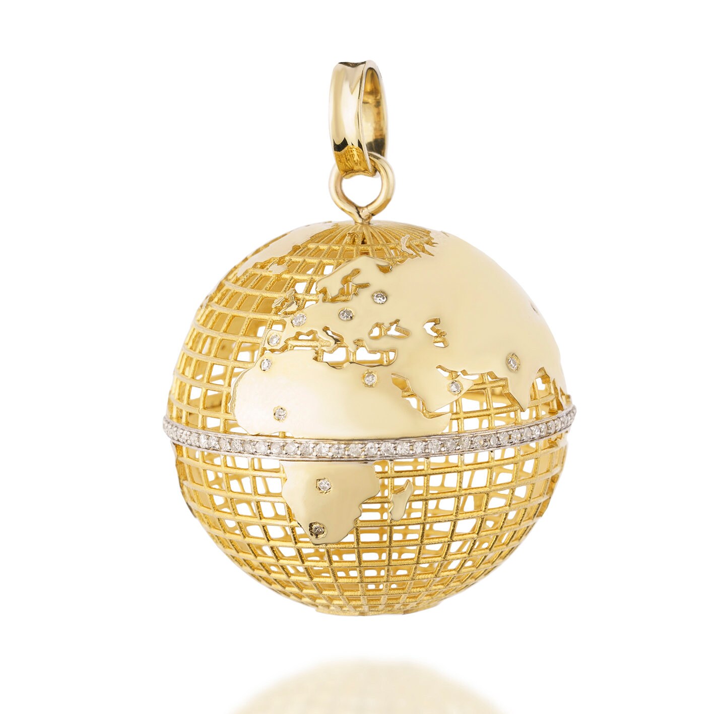 14k Gold Diamonds World Pendant Planet Earth Globe Ball Circle Ball ...