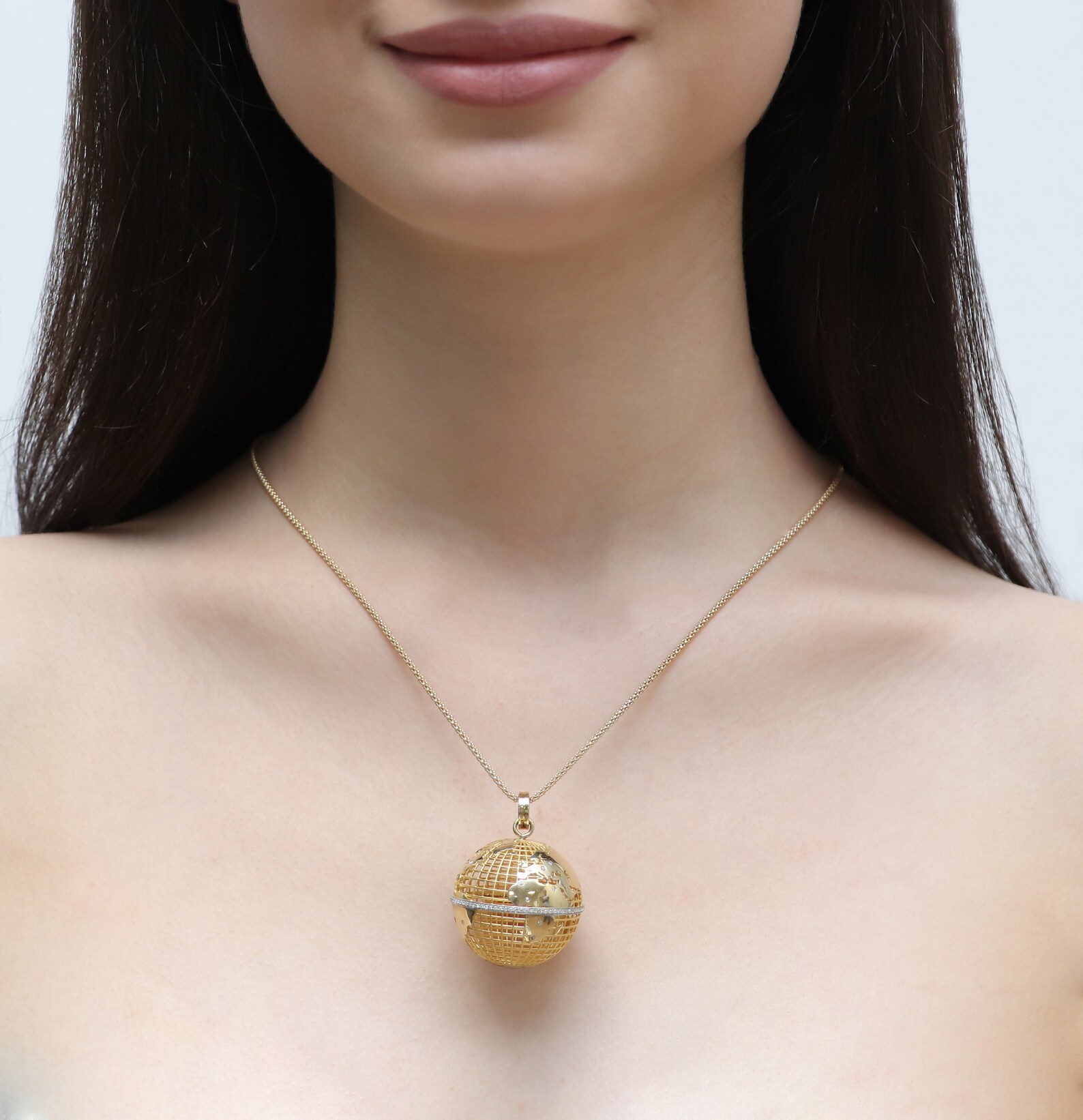 14k Gold Diamonds World Pendant Planet Earth Globe Ball Circle Ball ...