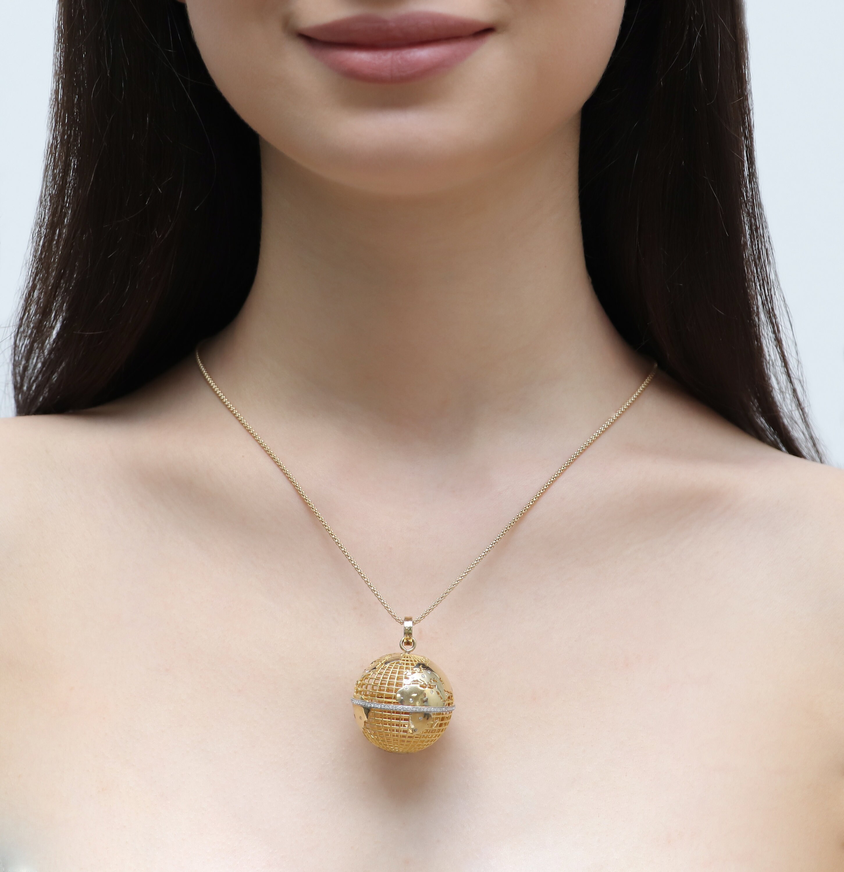 14k Gold Diamonds World Pendant Planet Earth Globe Ball Circle Ball ...