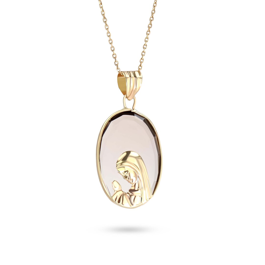Jewelry Necklaces Pendant 14k Gold Beige White Crystal Jesus Holy Mary ...