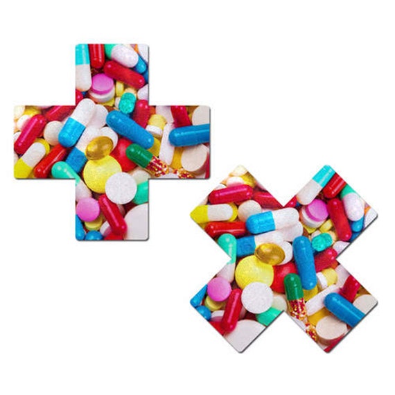 Plus X: Multicolor Prescription Pill Cross Nipple Pasties by - Etsy