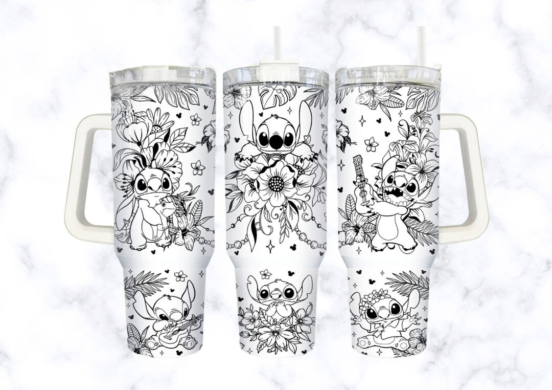 Stitch Drawing, Black and White Printed Stanley Style Water Cup, Beaker ...