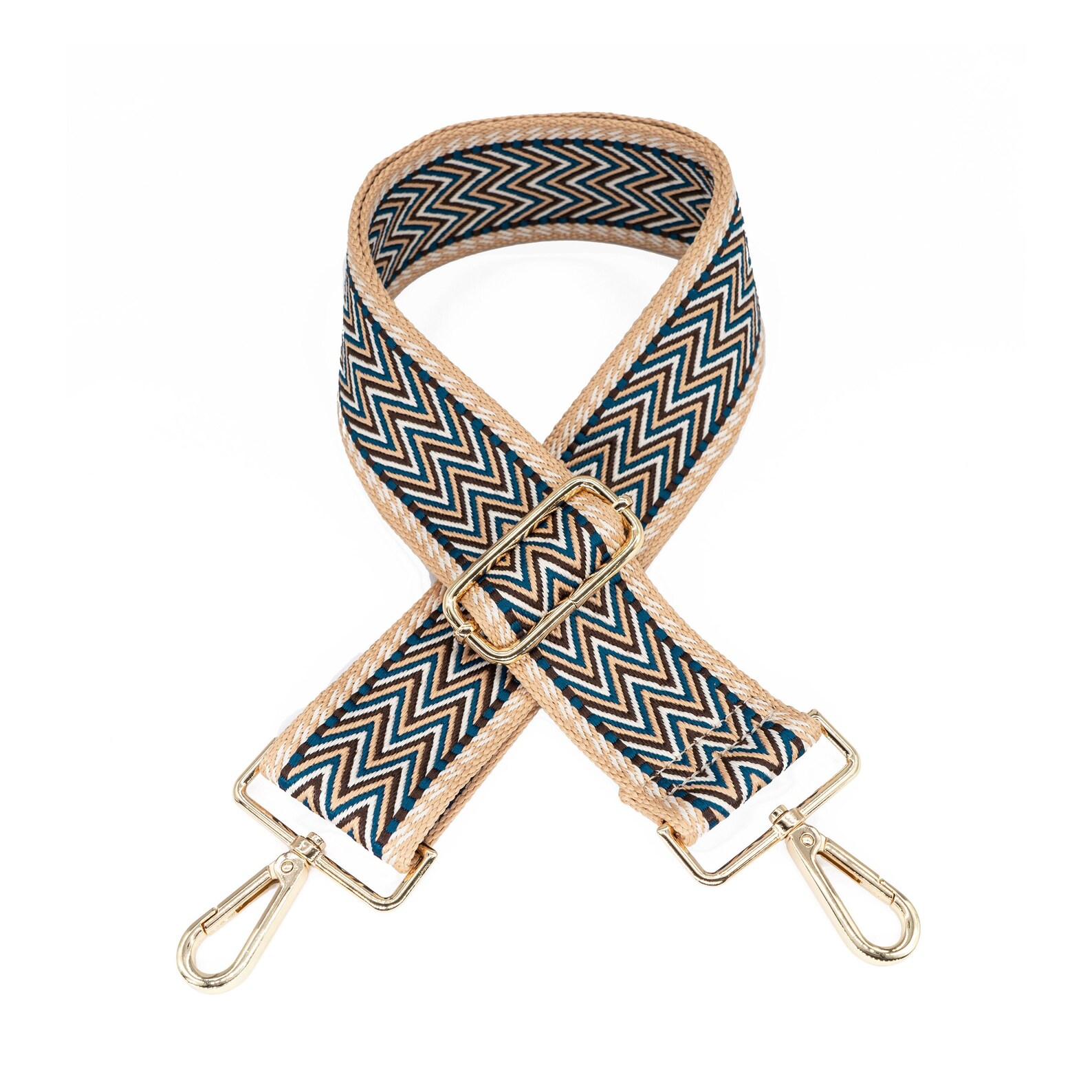 Bag Strap MIRA | Beige Blue Brown White, With Gold Carabiner | Wide ...