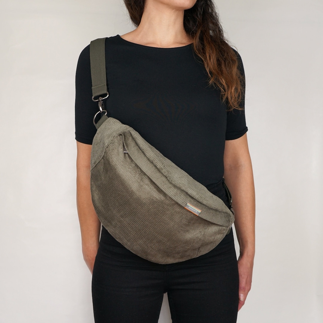 Extra Large Bum Bag Corduroy Organic Cotton/hemp Men&women Taupe Sustainable Fanny Pack Oversize ...