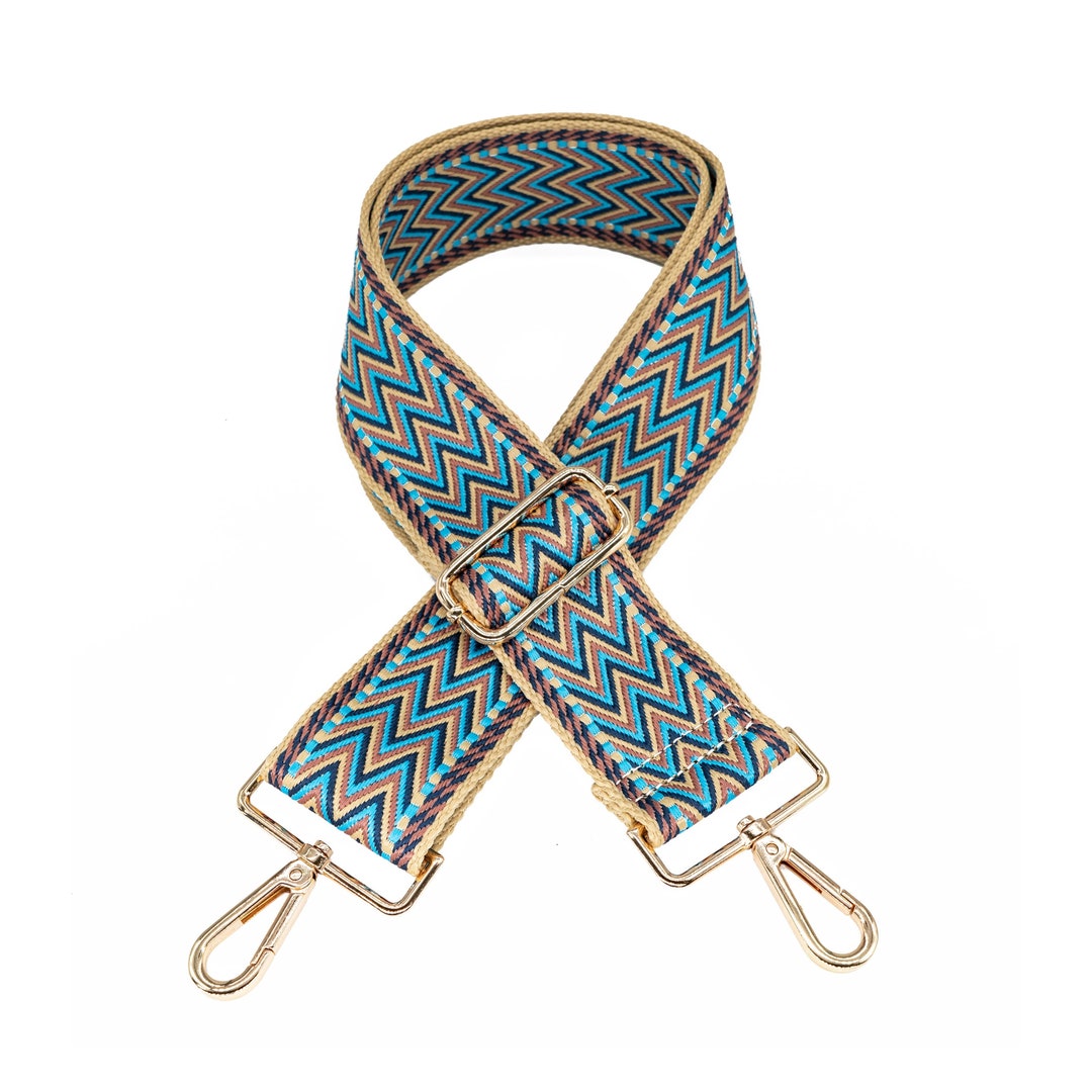 Bag Strap MIRA Beige Turquoise Marine Rust, Carabiner Gold Wide ...