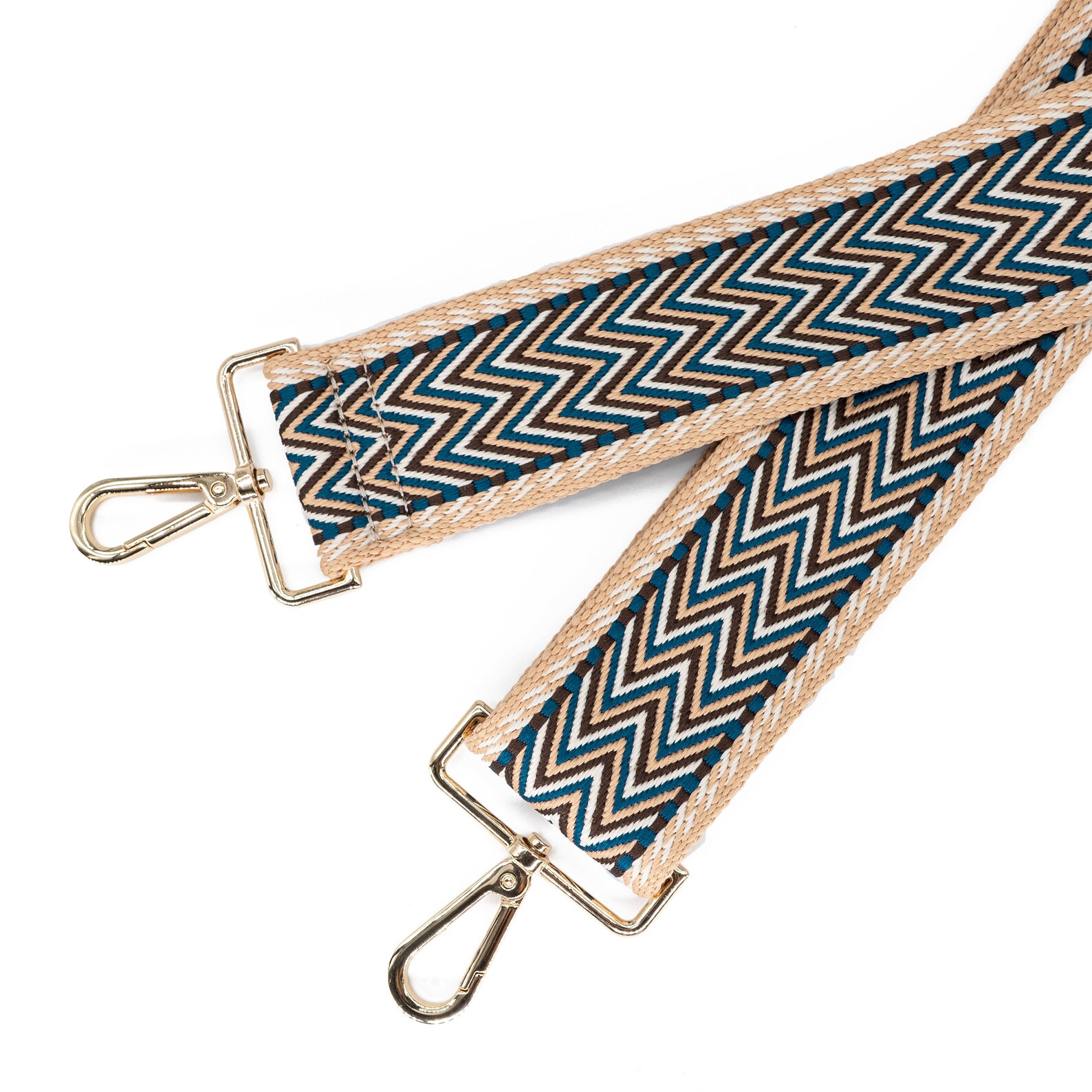 Bag Strap MIRA | Beige Blue Brown White, With Gold Carabiner | Wide ...