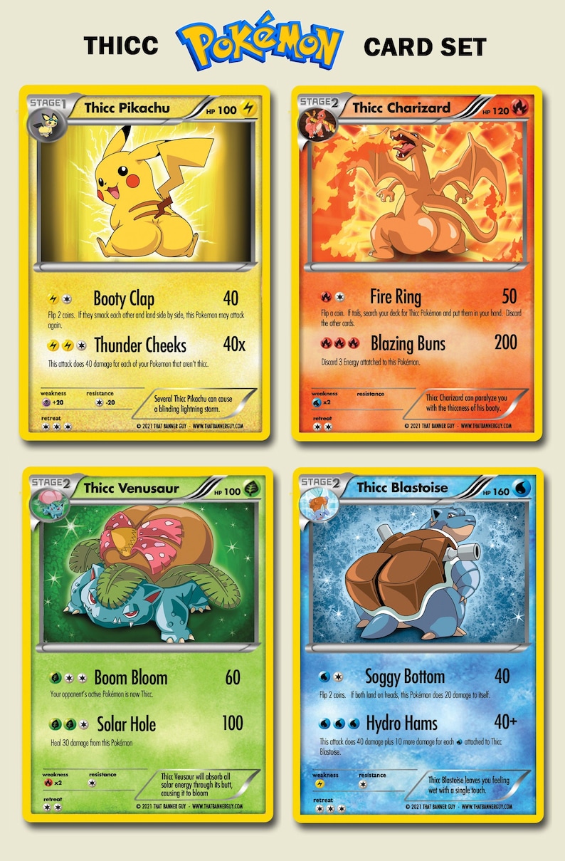 Thicc Pokemon 4 Card Set Custom Pokemon Cards Limited | Etsy