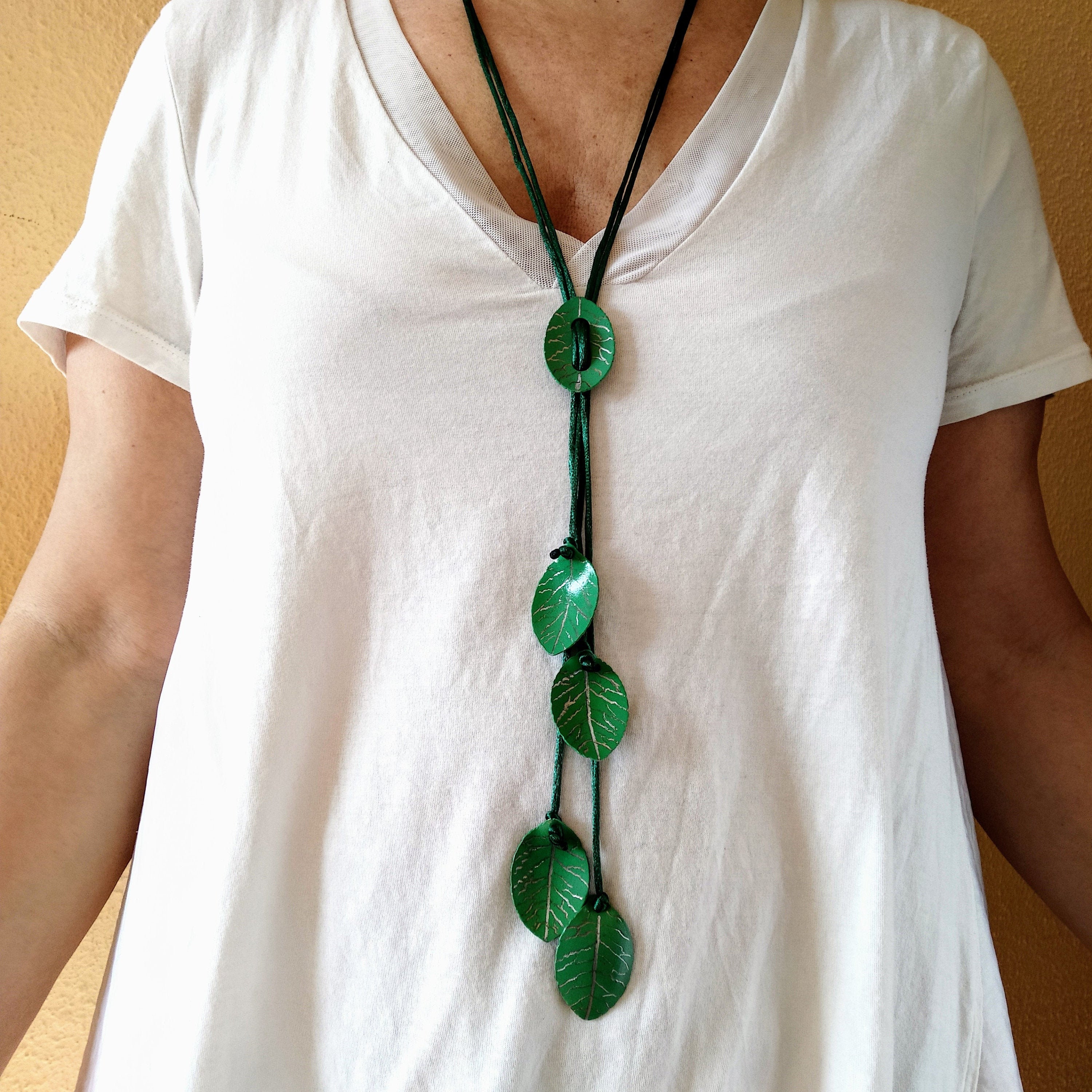 Collar Hojas Verdes, Collar Hojas De Cuchara, Collar Hecho Con Cucharas, Collar Verde Largo ...