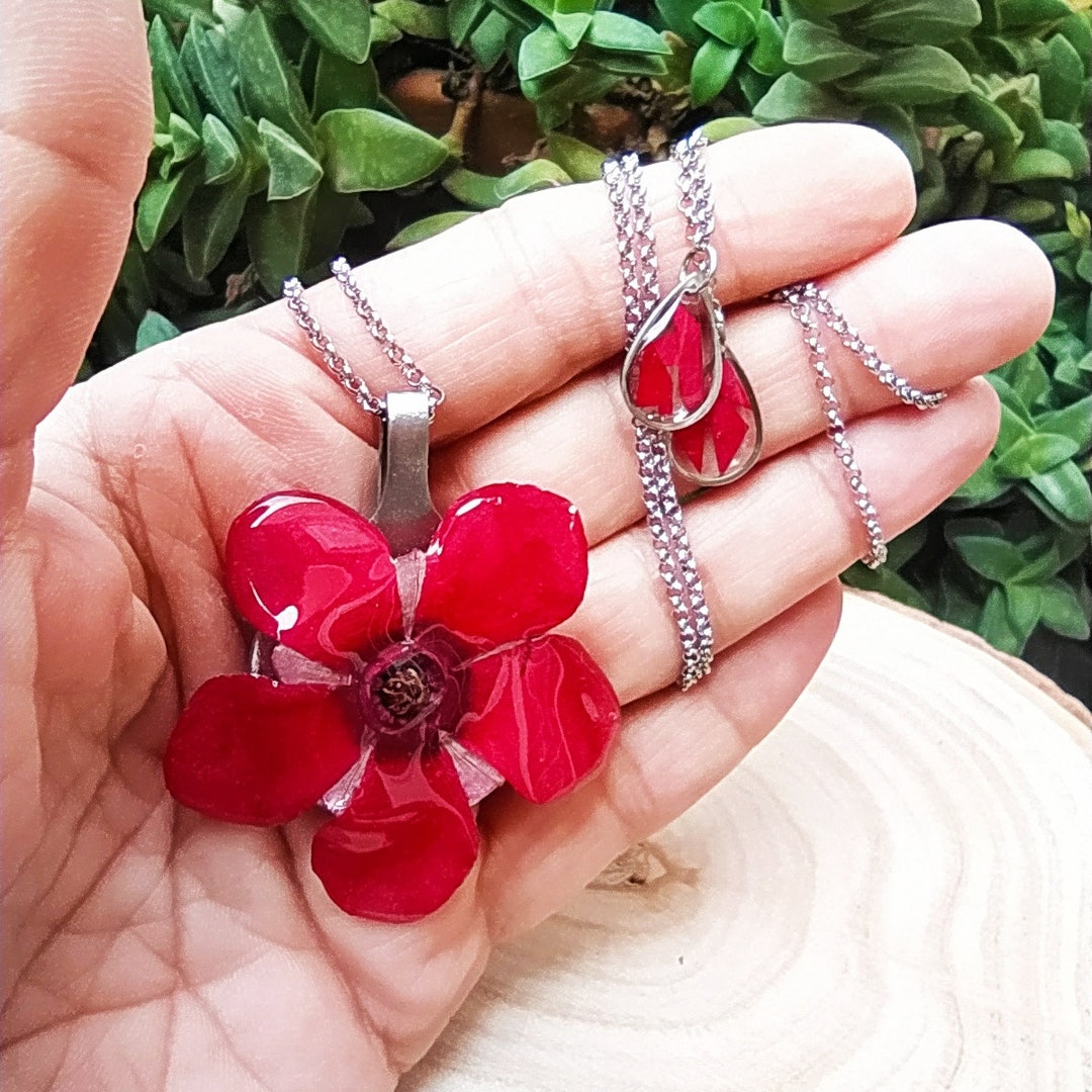 Red Flower Necklace, Real Flower Jewelry, Red Cyclamen, Birthday Gift ...
