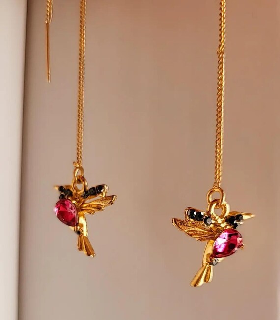 Hummingbird Gold Ear Threader Threader Ear Ear Threader Ear - Etsy