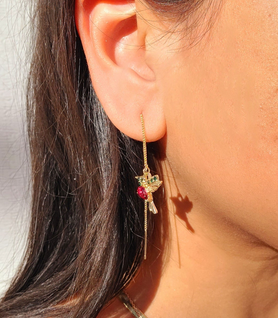 Hummingbird Gold Ear Threader Threader Ear Ear Threader Ear - Etsy