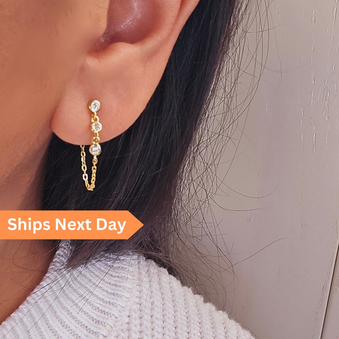 Drop Earrings Chain, Chain Link Drop Earrings, Rhinestone Chain Drop ...