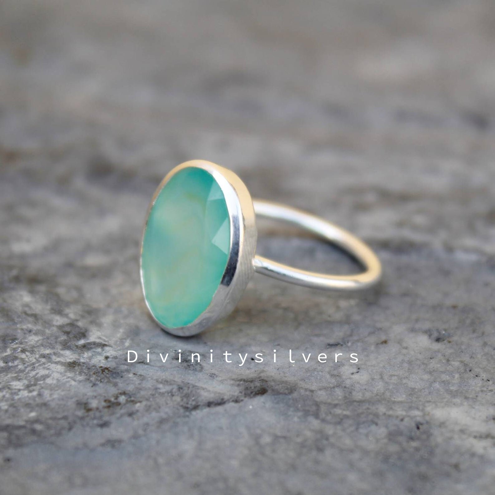 Aqua Chalcedony Stone Ring 925 Sterling Silver Jewelry Lovely - Etsy