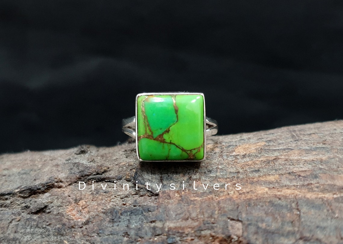 Green Copper Turquoise Gemstone Ring 925 Solid Sterling | Etsy
