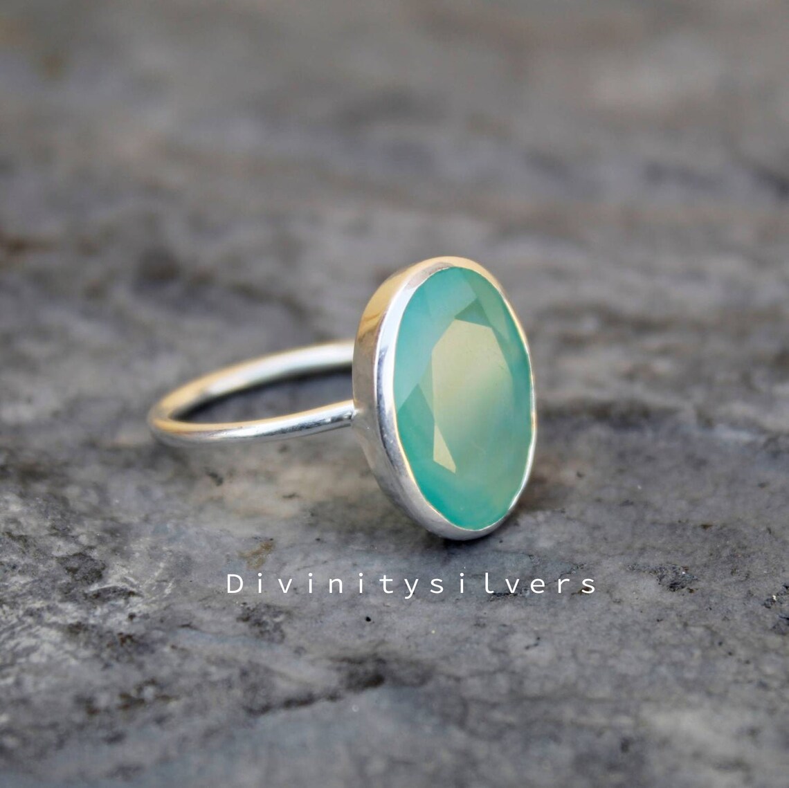 Aqua Chalcedony Stone Ring 925 Sterling Silver Jewelry Lovely - Etsy