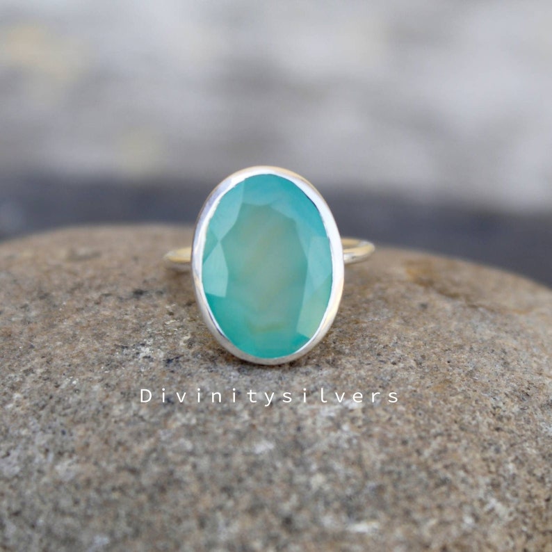 Aqua Chalcedony Stone Ring 925 Sterling Silver Jewelry Lovely - Etsy