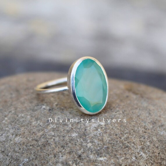 Aqua Chalcedony Stone Ring 925 Sterling Silver Jewelry Lovely - Etsy
