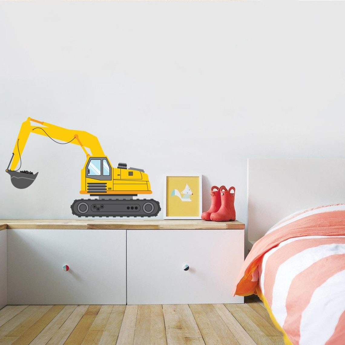 Cartoon Excavator Tractor Decal Wall Sticker Home Decor Art - Etsy