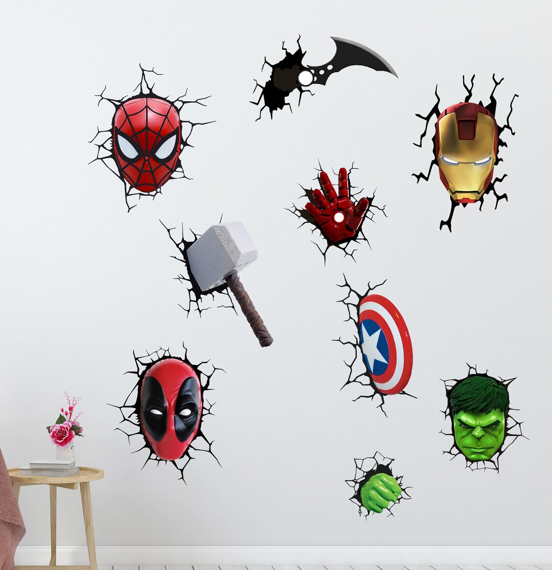 Superheroes Wall Art Set Wall Stickers Decals Home Decor Mural WC405 - Etsy