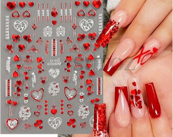 Red Nail Heart Stickers - Etsy