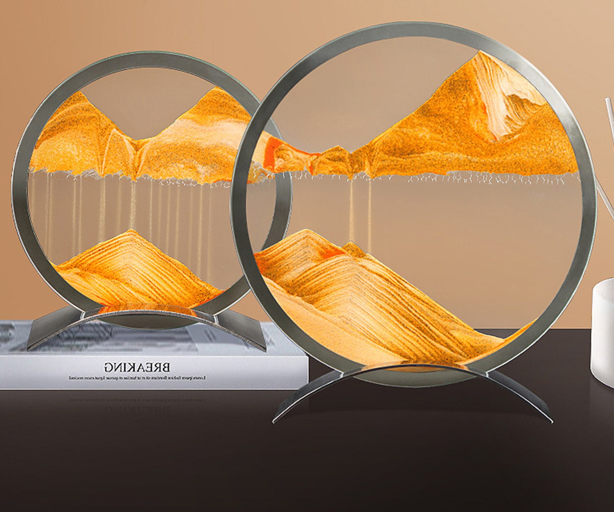 10in Moving Sand Art, Picture Wood Base Quicksand, Hourglass Round ...