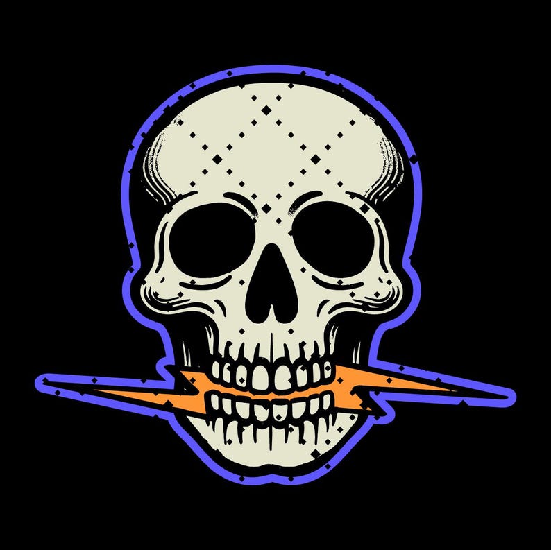 Vintage Style Halloween Neon Skull With Lightning PNG and EPS - Etsy