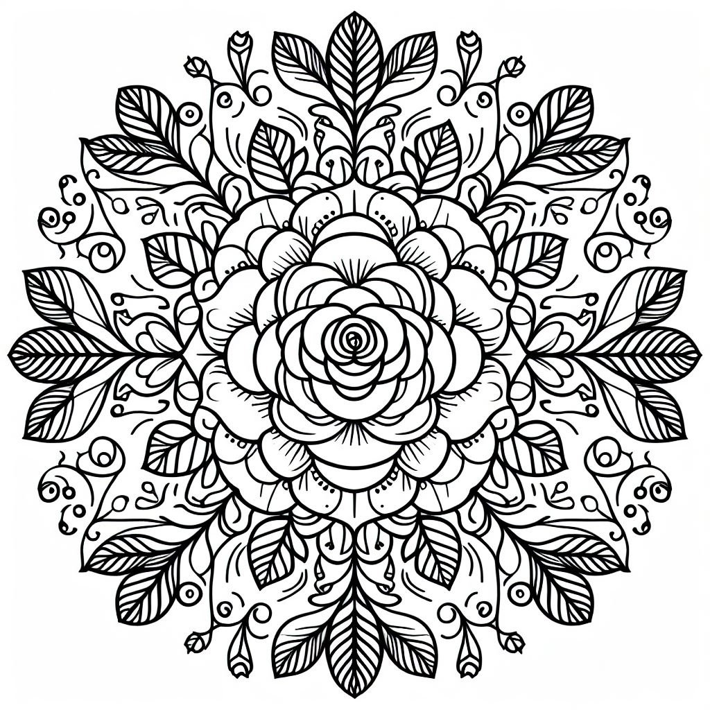 Rose Mandala Coloring Page - Etsy