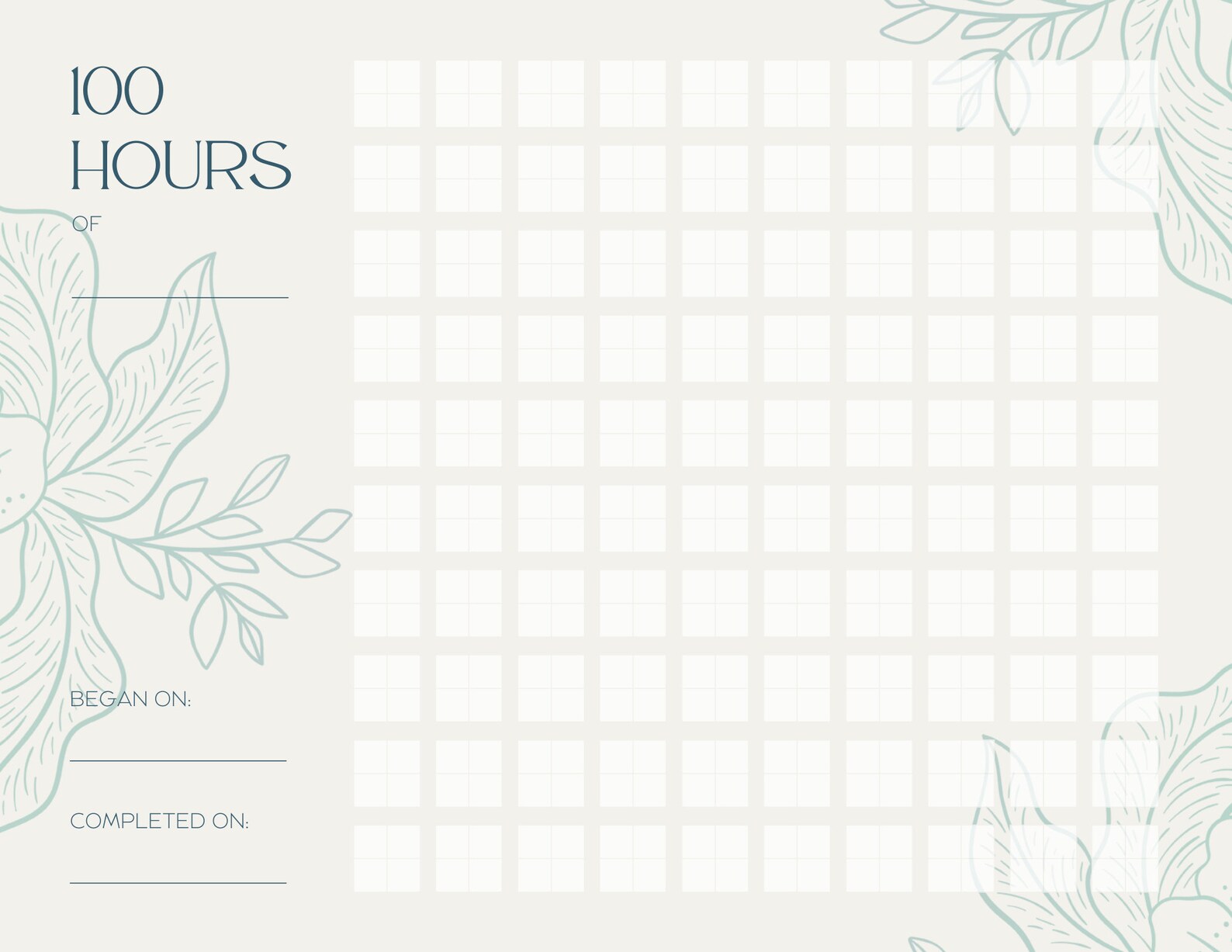 Printable/digital Habit Tracker/goal Tracker - 100 Hours (green) - Etsy