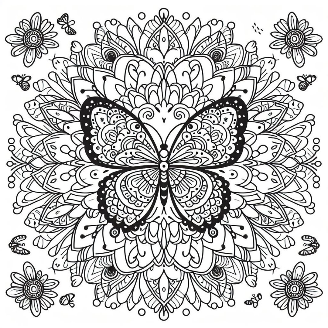 Butterfly Mandala Coloring Page - Etsy