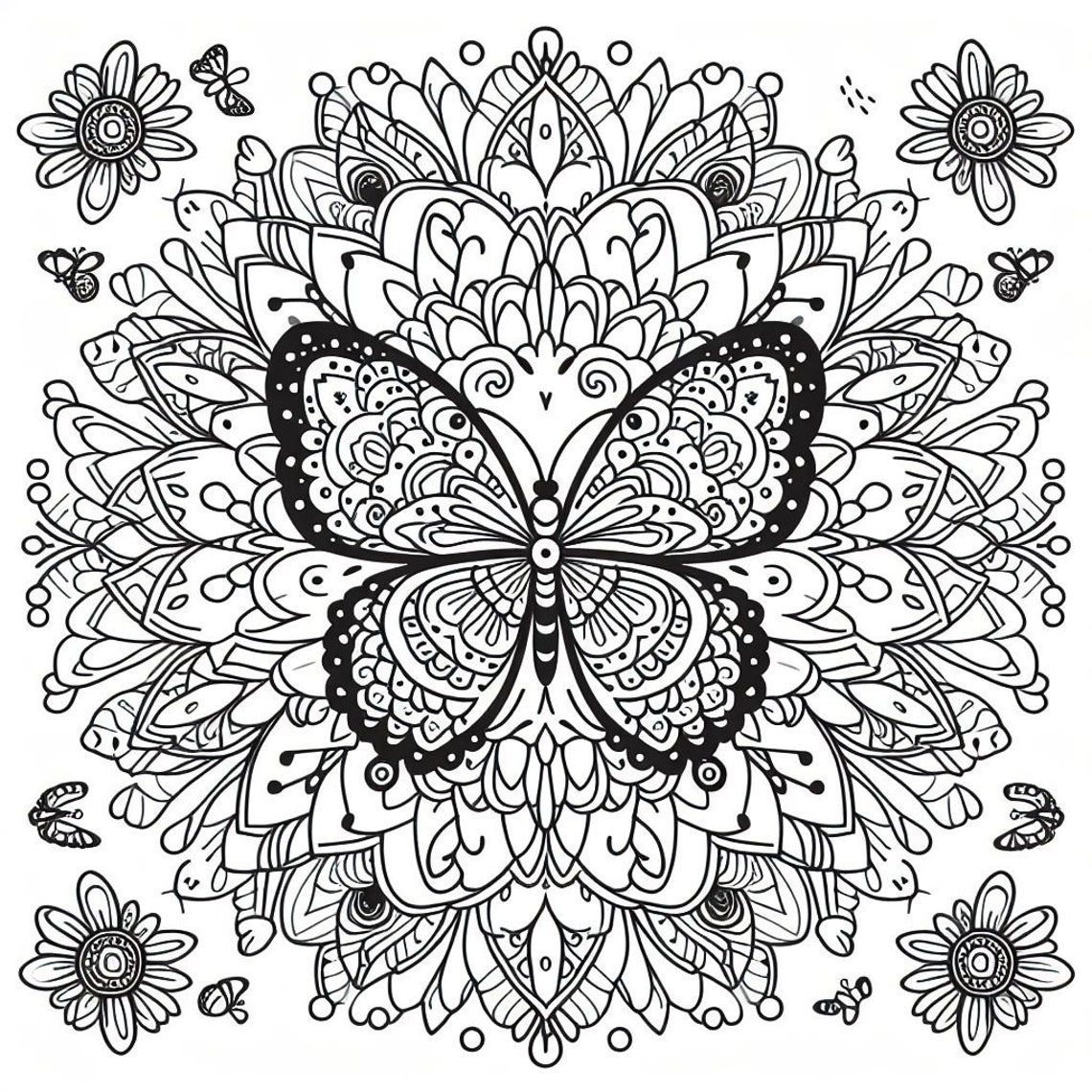 Butterfly Mandala Coloring Page - Etsy