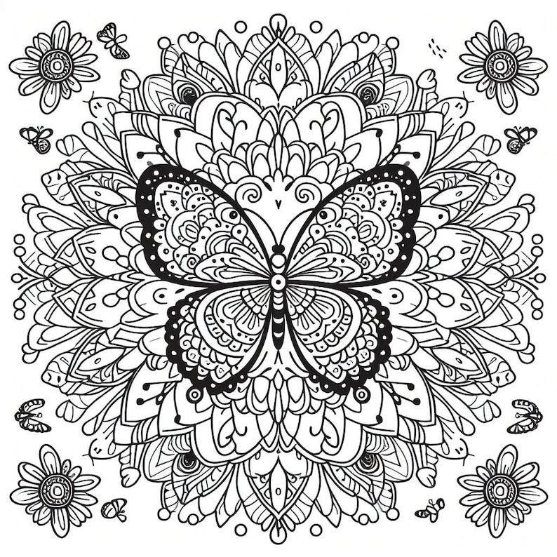 Butterfly Mandala Coloring Page - Etsy