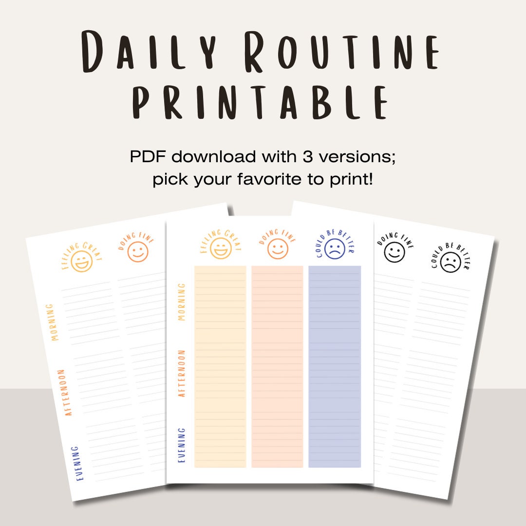 Daily Routine Printable - Mental Health/energy Level Management - Etsy