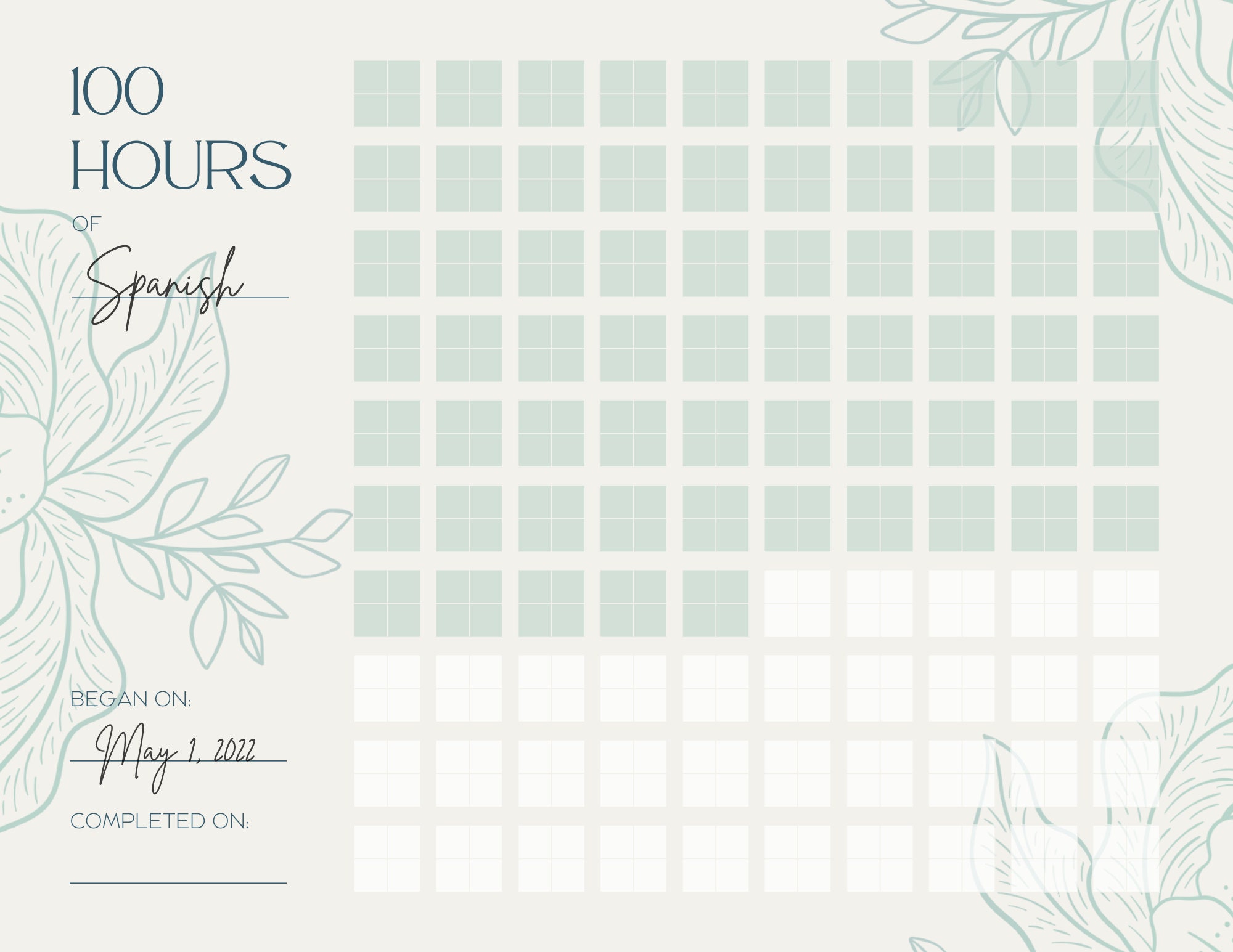 Printable/digital Habit Tracker/goal Tracker - 100 Hours (green) - Etsy